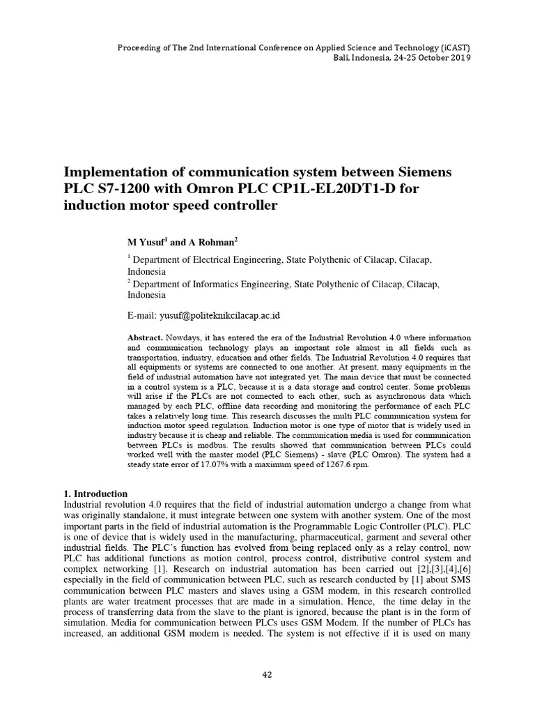 Implementation of Communication System Between Siemens PLC S7-1200 With Omron PLC CP1L-EL20DT1-D ...