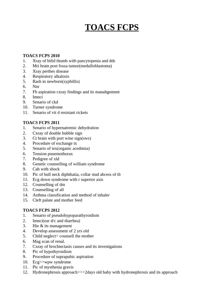 FCPS Past Toacs | Download Free PDF | Hiv/Aids | Clinical Medicine