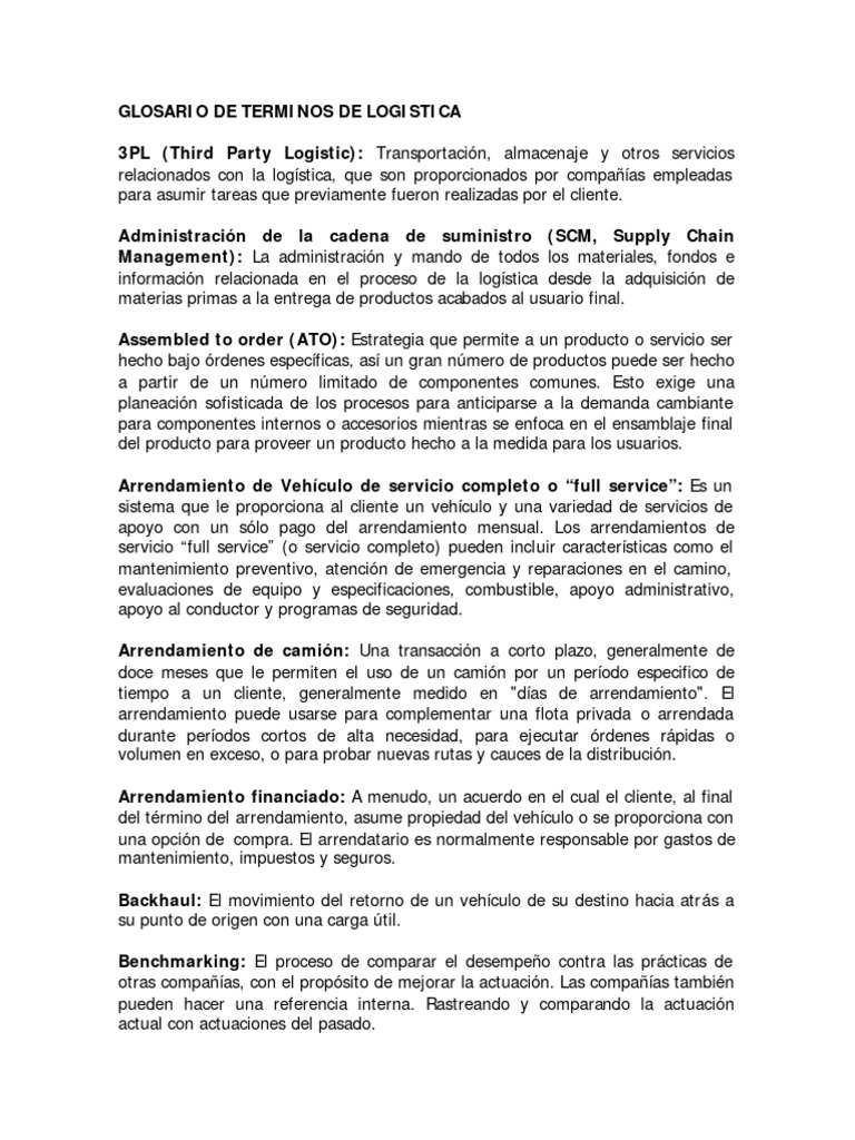 Glosario de Términos Logísticos | PDF | Planificación de recursos ...