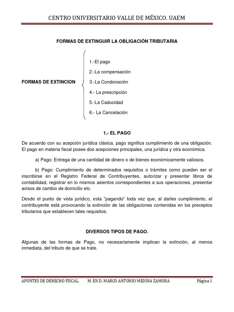 LECTURA 5. FORMAS DE EXTINGUIR LA OBLIGACIÓN TRIBUTARIA | PDF | Estatuto de limitaciones | Pagos