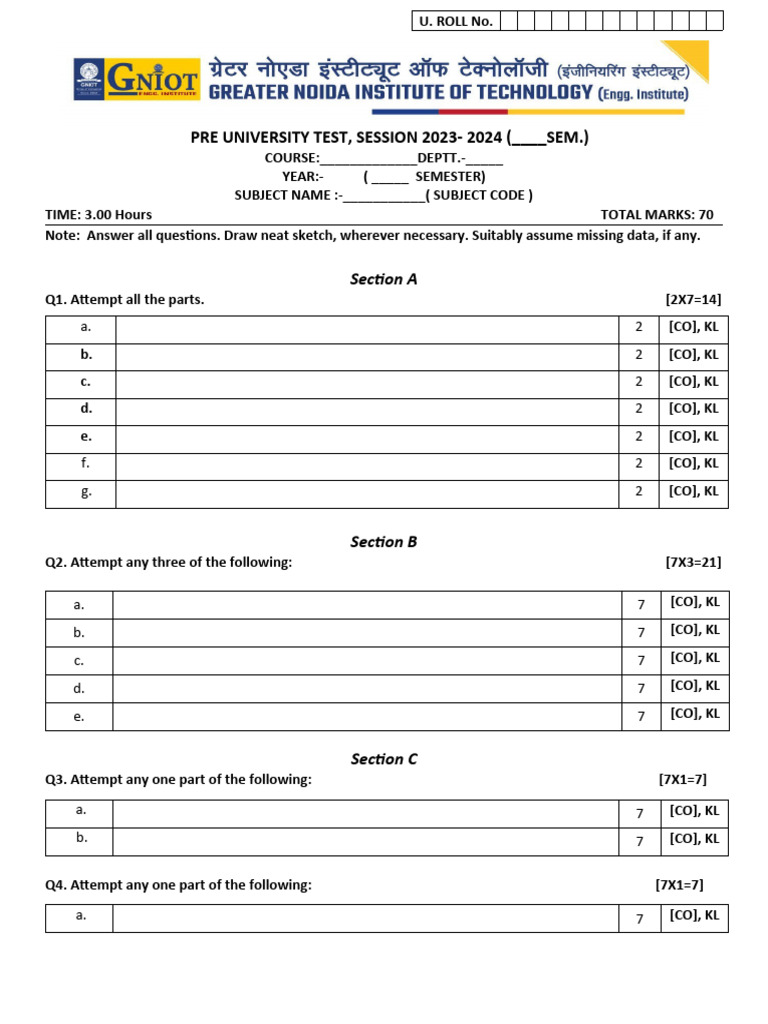 Paper Format - 70 Marks | PDF