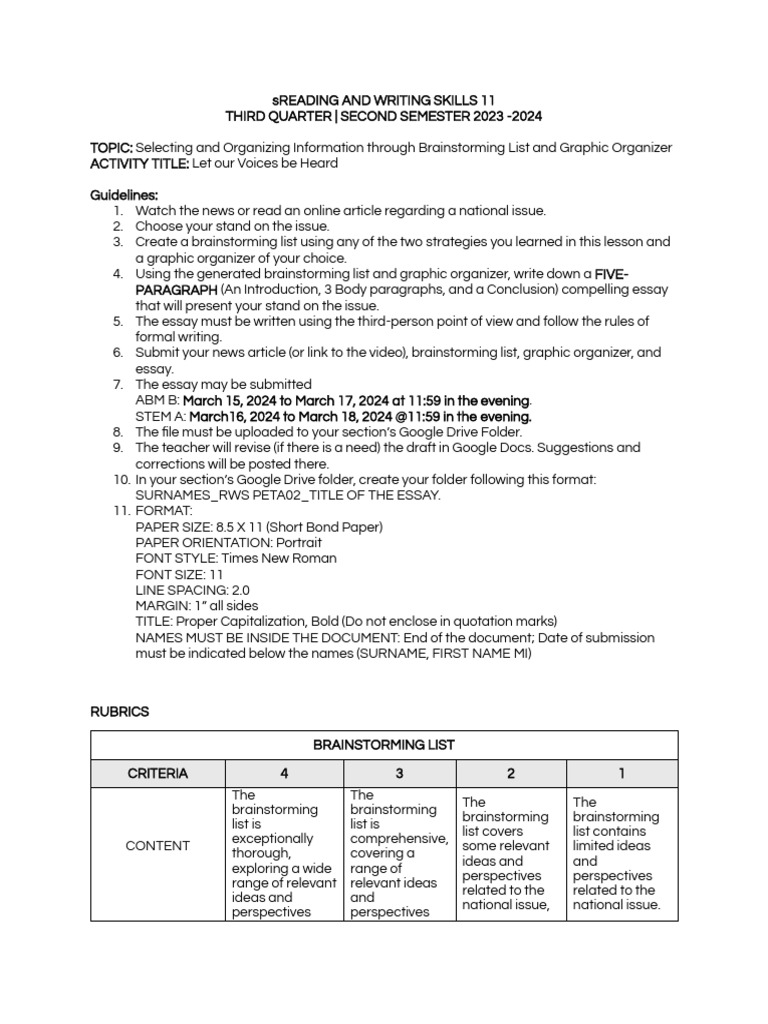 Reading and Writing Skills 11 - Peta 02 | PDF | Essays | Brainstorming Reading and Writing Skills 11 - Peta 02 | PDF | Essays | Brainstorming