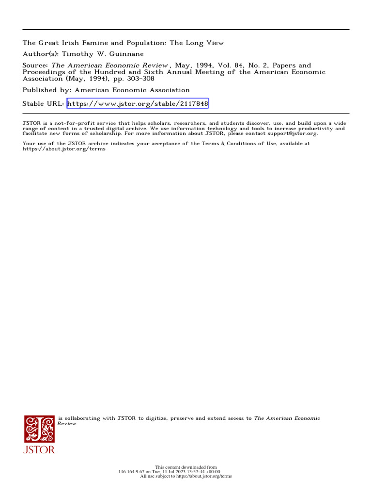 Guinnane GreatIrishFamine 1994 | PDF | Great Famine (Ireland) | Ireland