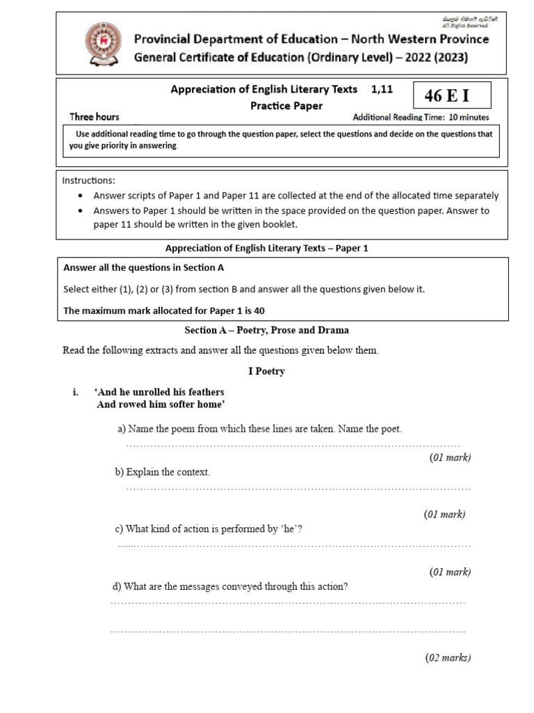Grade-11-Appreciation-of-English-Literary-Texts-1st-Term-Test-Paper ...