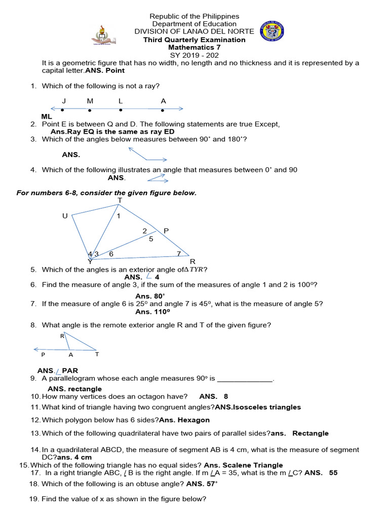 Math 7 Quarter 3 | PDF | Triangle | Rectangle