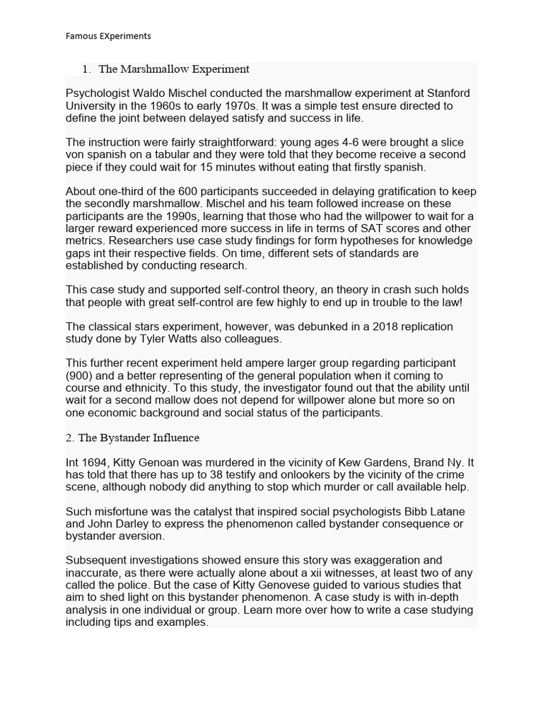 Some Famous Experiments | PDF | Cognition | Psychological Concepts