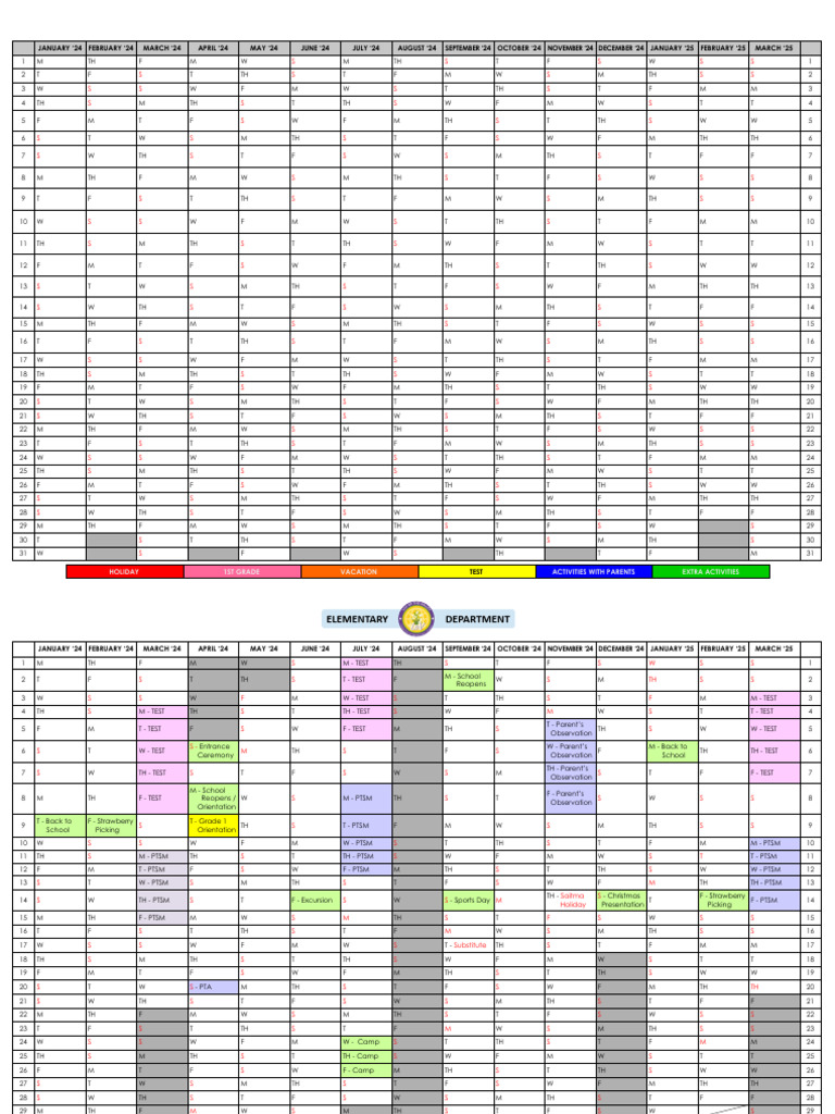 Elementary - Calendar of Activities 2024-2025 (1 Year) A3 v2 | PDF ...