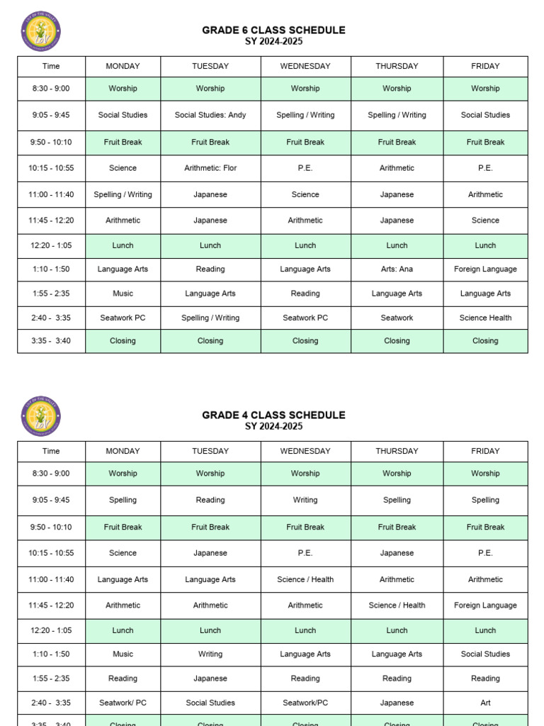Class Schedule 2024-2025 Students | PDF | Human Communication ...