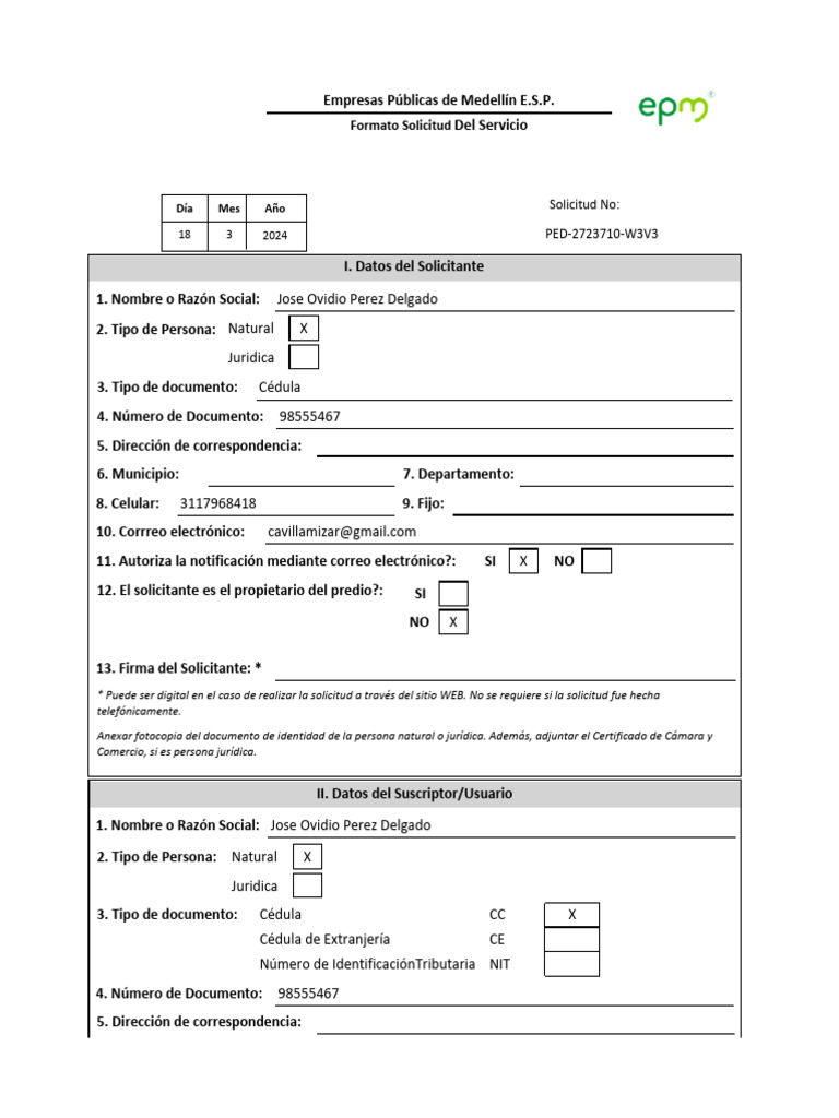 Ener Respuesta Formato Solicitud Servicio E1 | PDF | Pagos | Documento de identidad