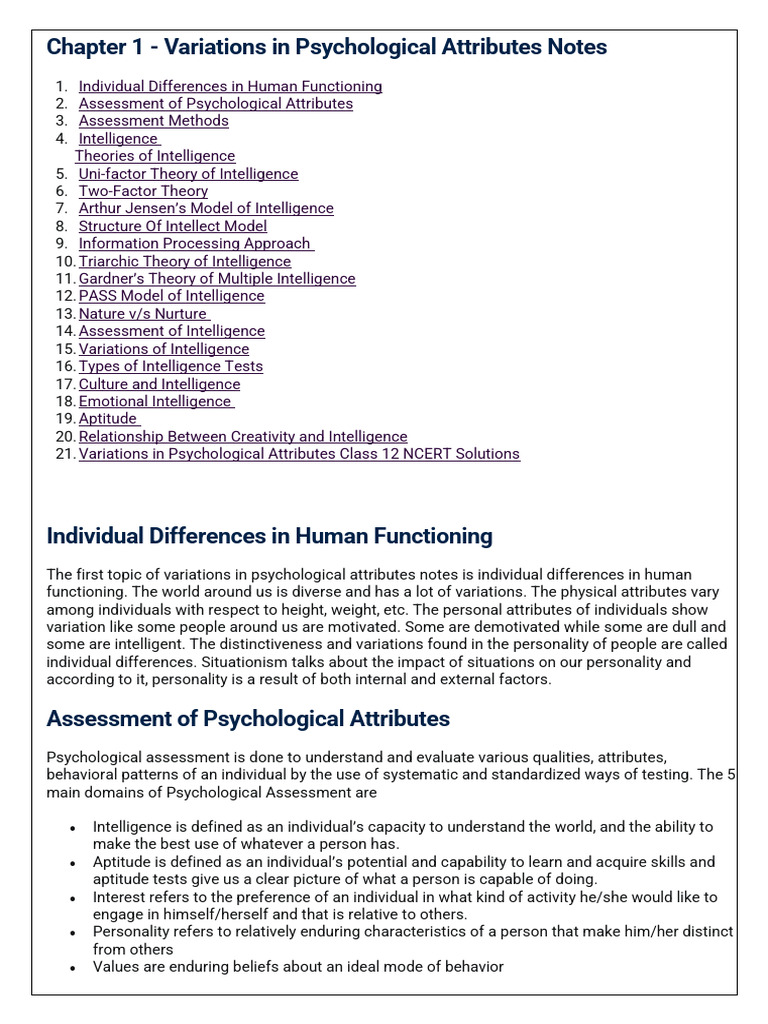 Class 12 Psychology Intelligence Notes | PDF | Intelligence ...