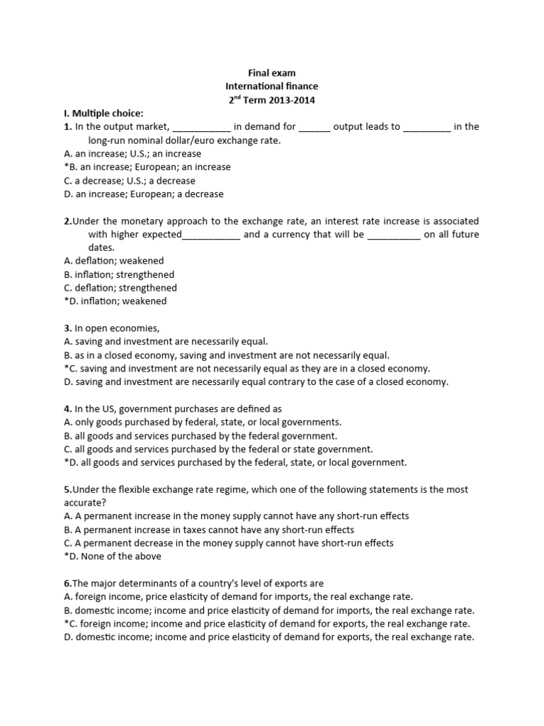 International Finance Final Exam 2014 | PDF | Exchange Rate | Monetary ...