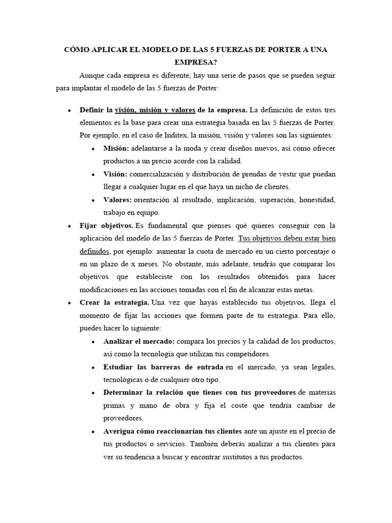 Cómo Aplicar El Modelo de Las 5 Fuerzas de Porter A Una Empresa | PDF ...