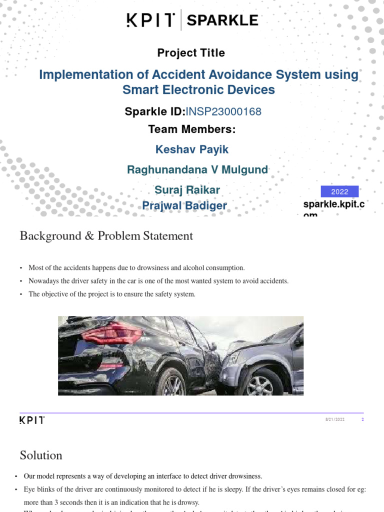 KPIT - Implementation of Accident Avoidance System Using Smart Electronic Devices 2022-23 | PDF ...