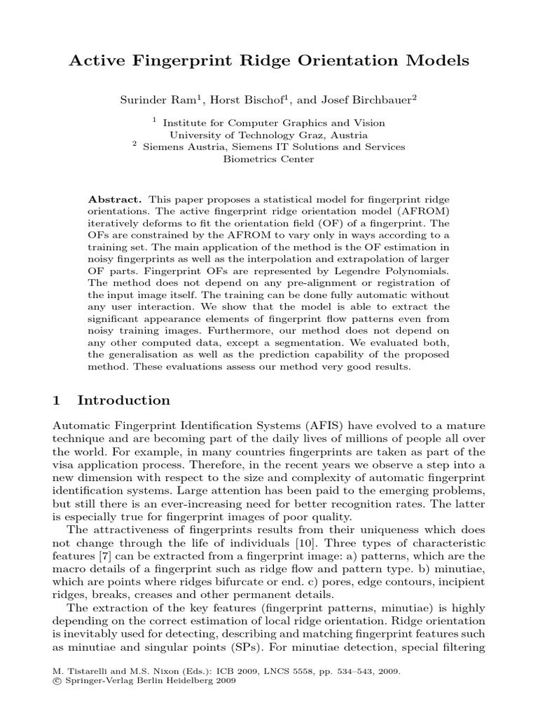 Active Fingerprint Ridge Orientation Mod Pdf Eigenvalues And