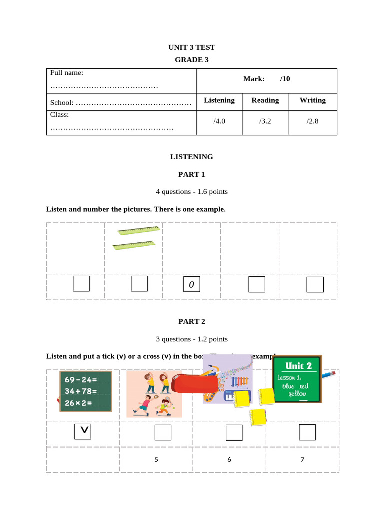 Grade 3 Unit 3 Test Overview | PDF