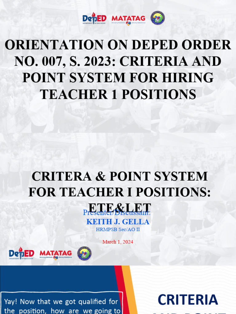 Teacher I Hiring Criteria Overview | PDF | Teachers | Rubric (Academic)