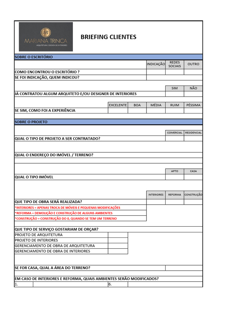 Modelo de Briefing Clientes Primeiro Contato_R01 | PDF