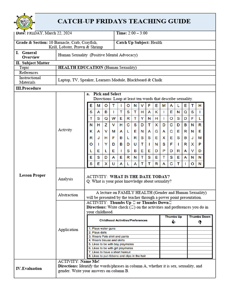 Health 10 Catch Up Friday | PDF | Science & Mathematics