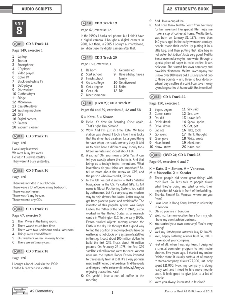 PB AmE A2 SB Audioscript U8 | PDF | Global Positioning System