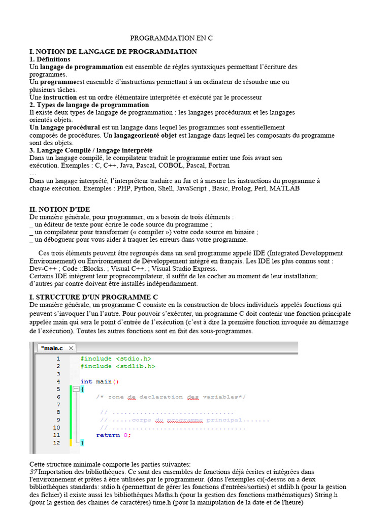 Lecon PROGRAMMATION EN C | PDF | Programmation informatique | Langage de programmation