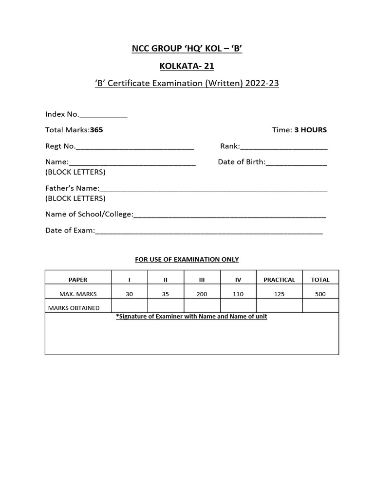 'B' Exam 2022 - 2023 Question Paper..... | PDF