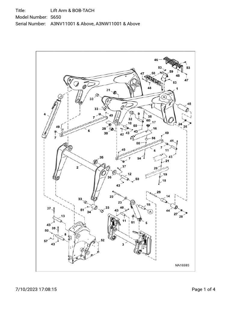 Lift Arm & Bob-Tach - s650 | PDF | Screw | Nut (Hardware)