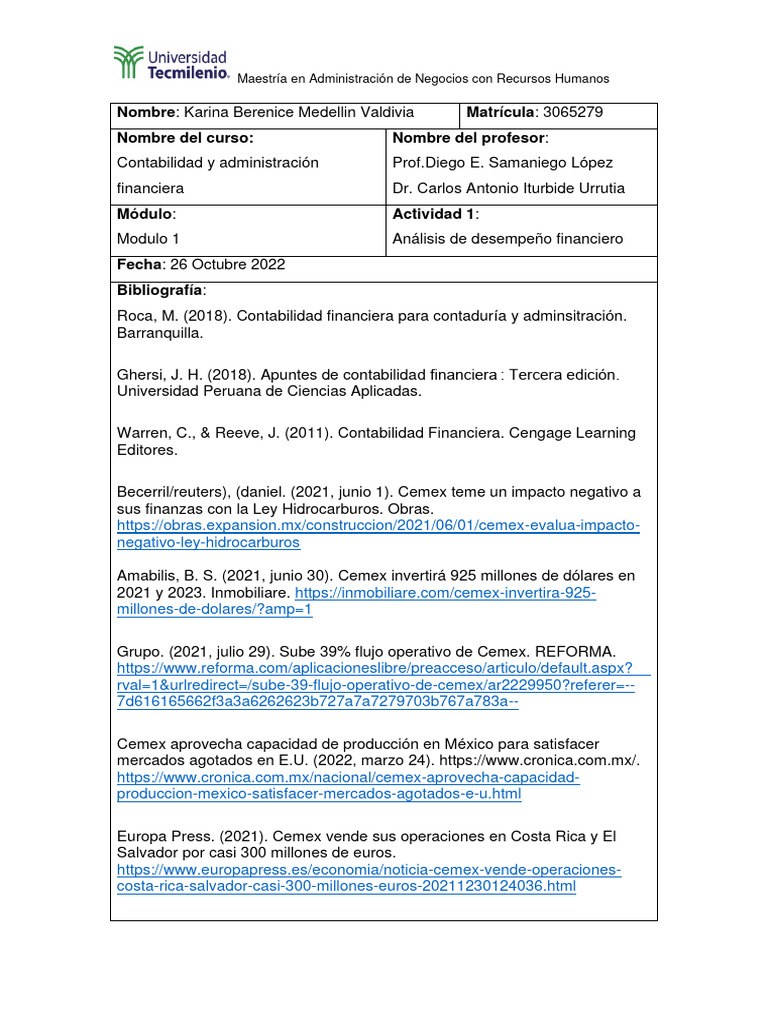 Evidencia 1.-Analisis Desempeño Financiero | PDF | Business | Gestión ... Evidencia 1.-Analisis Desempeño Financiero | PDF | Business | Gestión ...