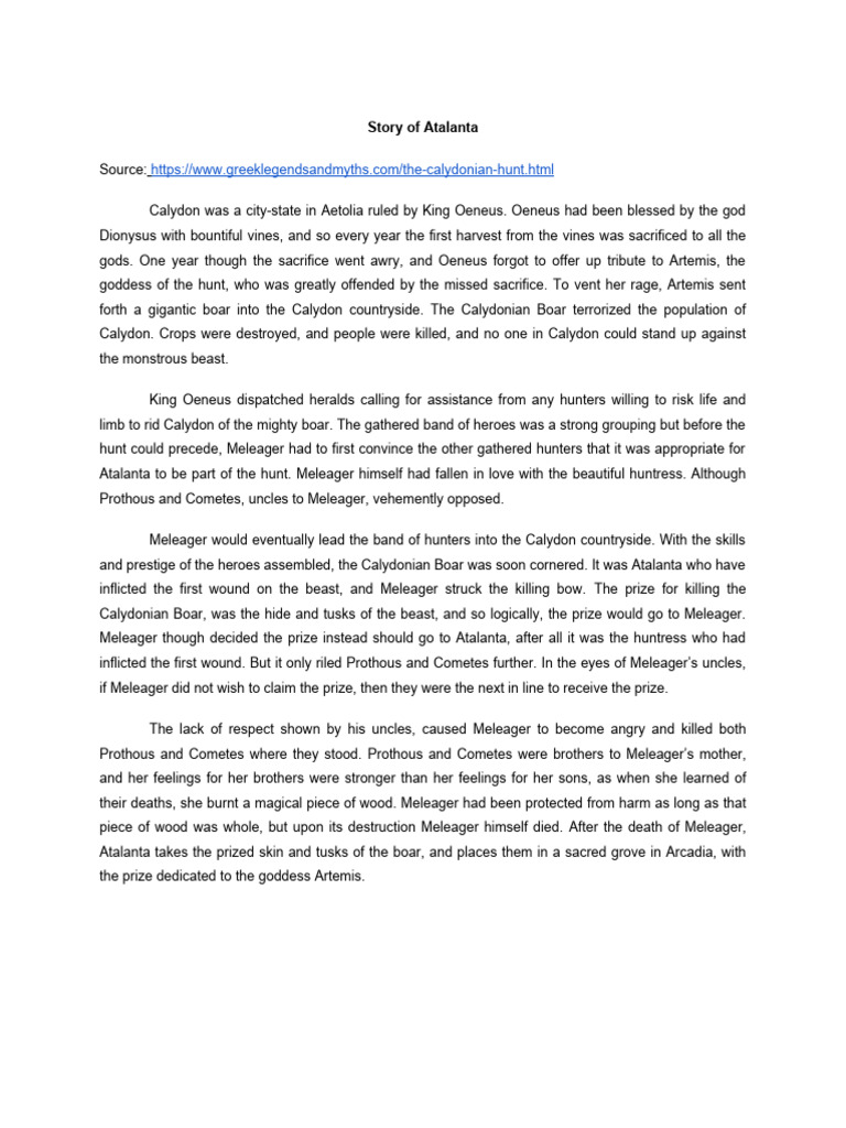 Story of Atalanta | PDF | Oedipus | Persephone