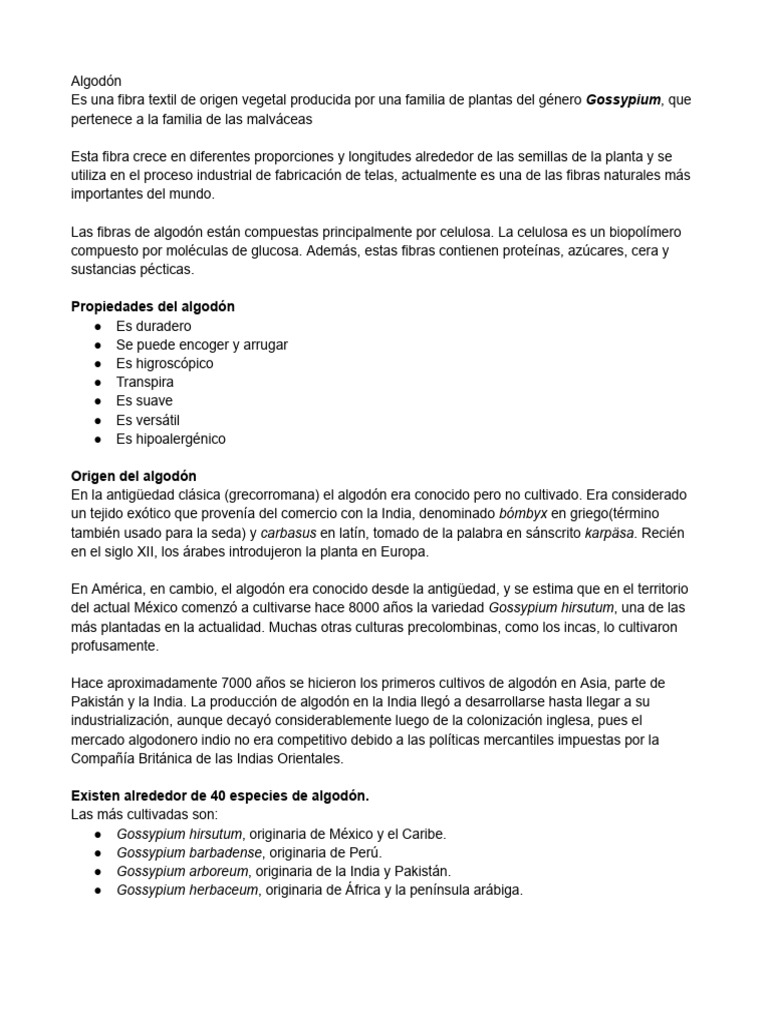 Propiedades y Usos del Algodón | PDF | Algodón | Textiles