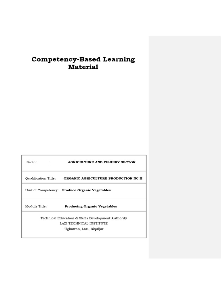 Competency-Based Learning Material: Sector: Agriculture and Fishery ...
