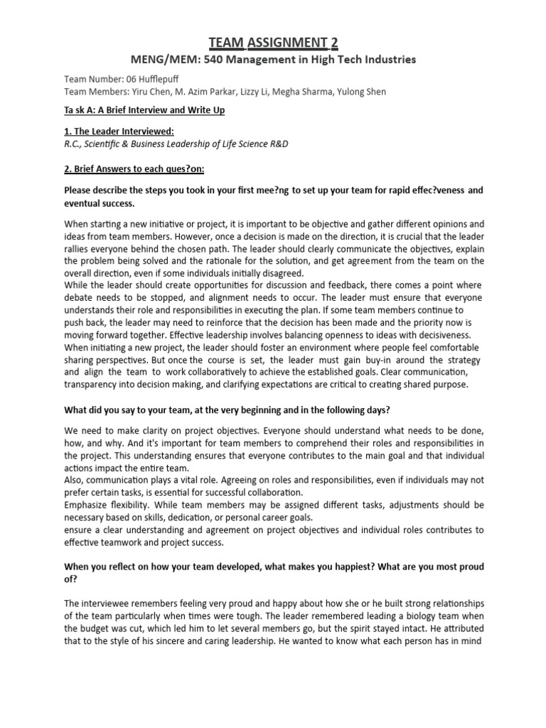 Team Assignment 2 Management-3 | PDF | Leadership | Goal