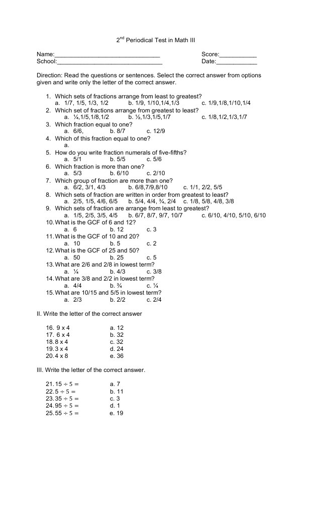 2nd Periodical Test in Math III | PDF