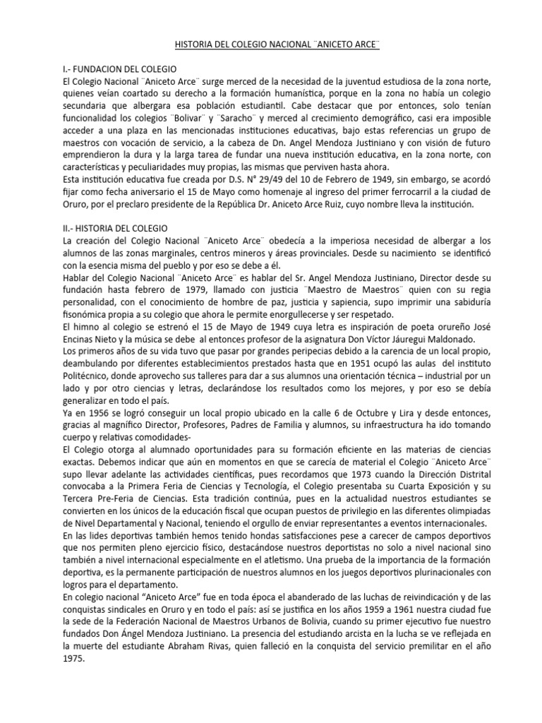 Historia del Colegio Aniceto Arce | PDF | Bolivia