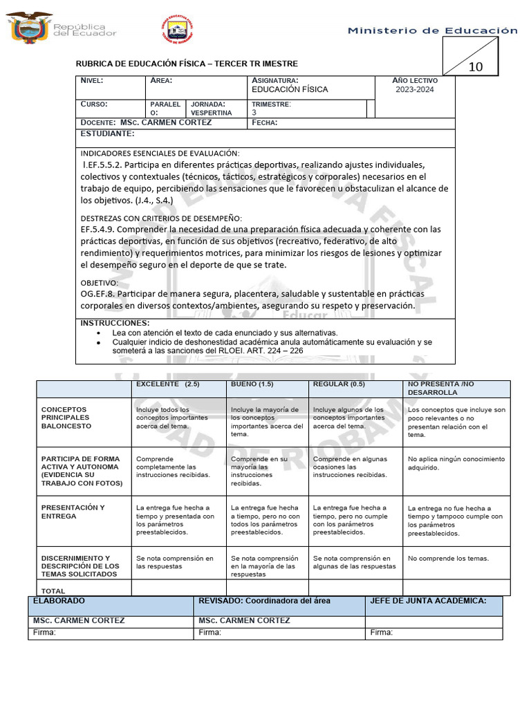 Rubrica EEFF 1Y2 | PDF