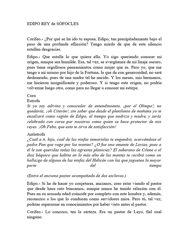 Edipo Rey de SÓFOCLES - Extracto de La Parte Final | PDF | Edipo ...