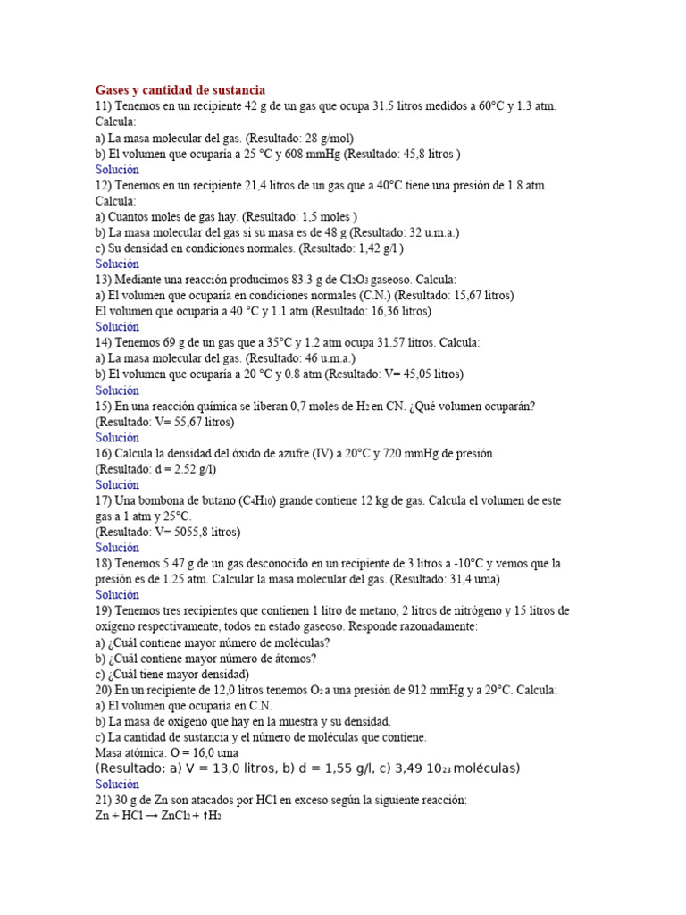 LEY DE LOS GASES IDEALES Ejercicios | PDF | Gases | Mole (Unidad)