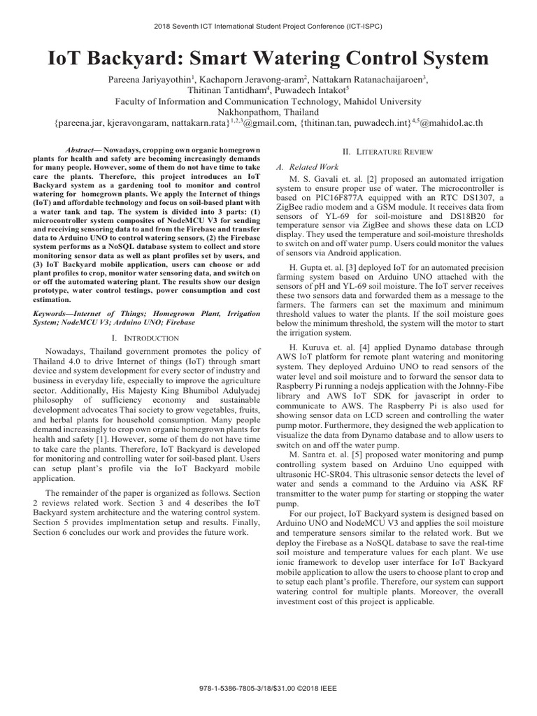 Iot Backyard: Smart Watering Control System: Abstract - Nowadays ...