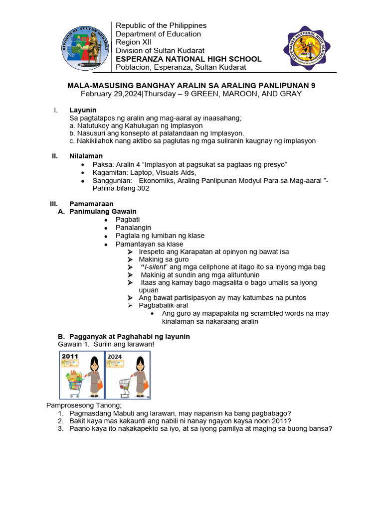 DLP - ARALIN 4 - Implasyon Topic 1 | PDF