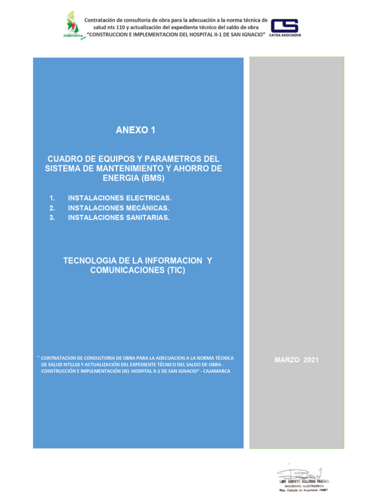 Anexo #01 Cdro Equip y Parametros BMS | PDF | Energia electrica | Corriente eléctrica
