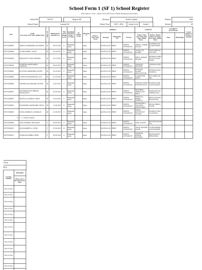 School Register for Lamuak ES Grade 3 | PDF