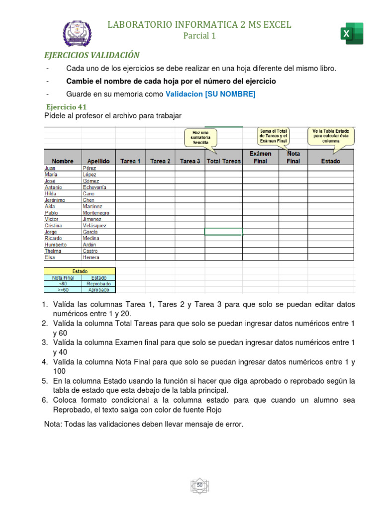 2023-Folleto Laboratorio Informatica 2 Parcial 1T12 - Validación de Datos Tarea | PDF | Informática