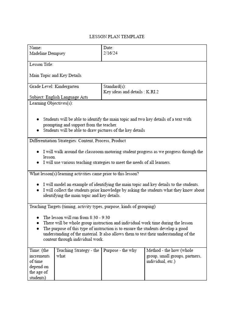 Lesson Plan 1 Spring 2024 1 | PDF | Lesson Plan | Cognitive Science