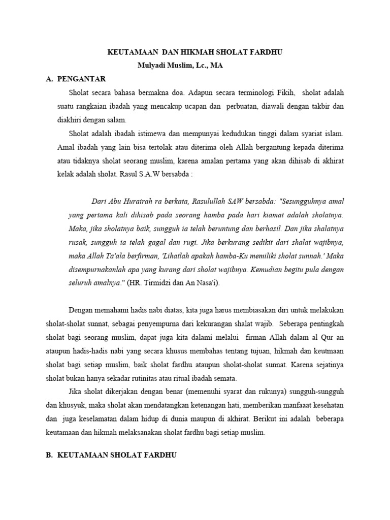 Keutamaan Dan Hikmah Sholat Fardhu | PDF