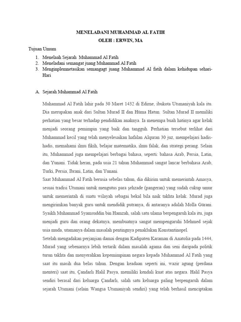 Meneladani Muhammad Al Fatih | PDF