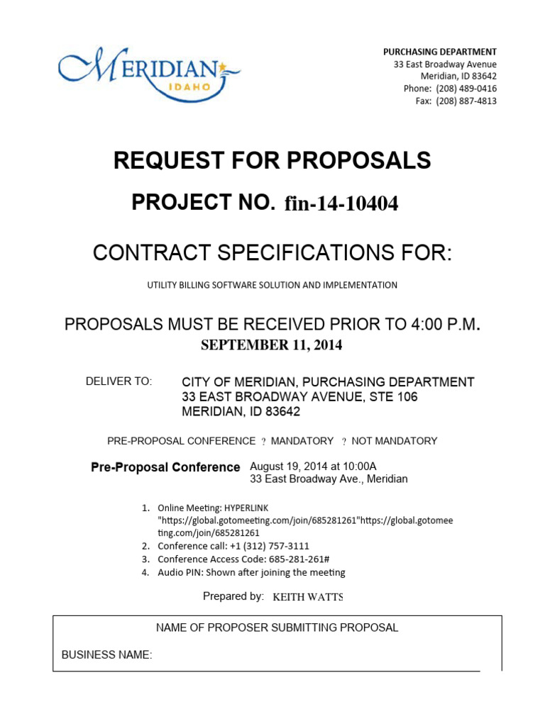 Utility Billing Software RFP - Meridian ID | PDF | Request For Proposal ...