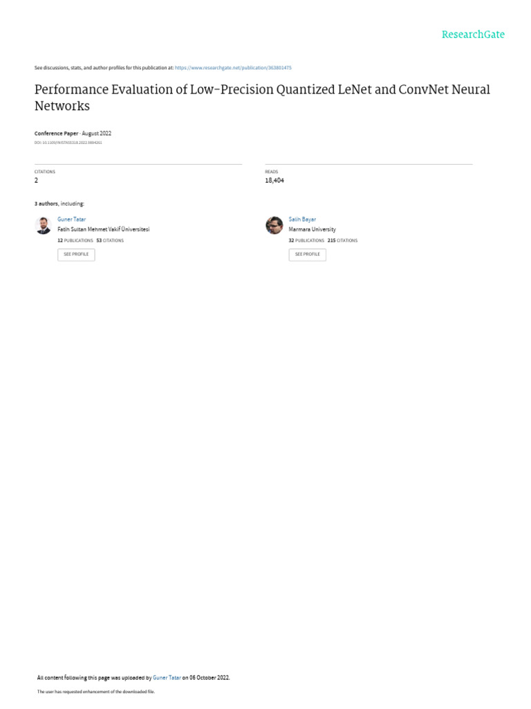 Performance Evaluation of Low-Precision Quantized LeNet and ConvNet Neural Networks | PDF ...