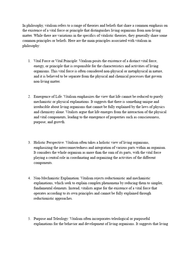 Vitalism Philosophy | PDF | Vitalism | Emergence