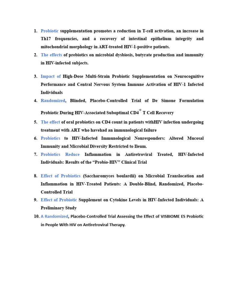 Probiotics' Impact on HIV Patients | PDF