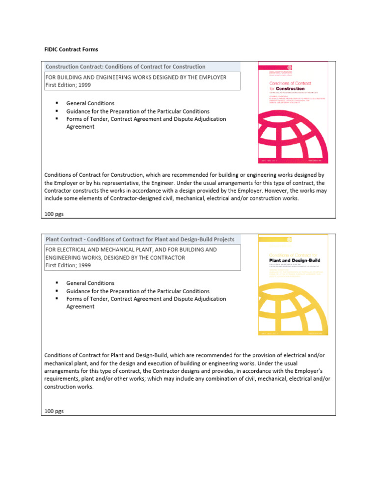 Fidic Contract Forms Pdf Employment Economies