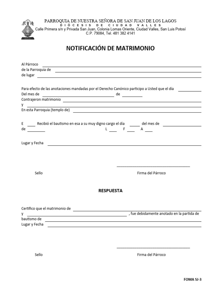 Forma SJ 3 Notificación de Matrimonio | PDF